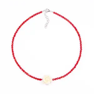 MINERALGEMS ✩ STUDIO White / Red Red Coral Choker With White Rose - White/red