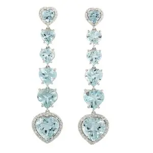 ARTISAN 18k White Gold Aquamarine And Diamond Heart Drop Earrings - White/blue