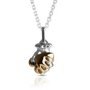 KASUN LONDON Arms Of My Romeo – Gold Heart & Hand Pendant - Silver