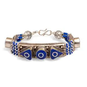 EBRU JEWELRY Blue / Silver Nepal Design Lapis Lazuli & Silver Bohemian Bracelet Blue - Blue/silver