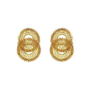 LAVISH BY TRICIA MILANEZE Neutrals / Amber & Minerva Duo Handmade Crochet Earrings - Gold