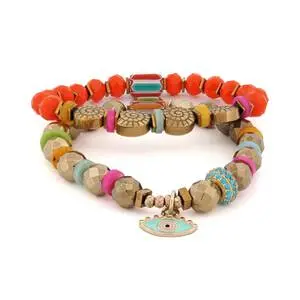 EBRU JEWELRY Yellow / Blue Sunset Breeze Evil Eye Beaded Bracelet Set Multicolour - Yellow/blue