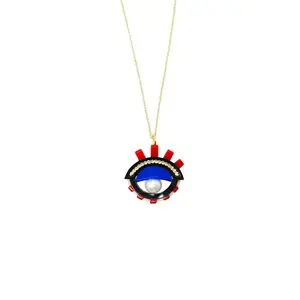 GISSA BICALHO Black / Blue / Red Acrylic Handmade Necklace Pendant Eye S Red - Black/blue/red
