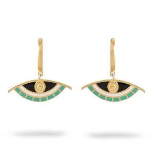 EBRU JEWELRY Gold / Blue / Black Queen Cleopatra Eye Of Protection Earrings Green - Gold/blue/black