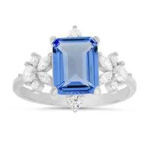 KYLIE HARPER Deep Aquamarine Emerald-cut Ring In Sterling - Silver