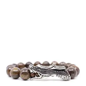Shar Oke Brown / Silver Bronzite & Stainless Steel Dragon Beaded Bracelet - Brown/silver