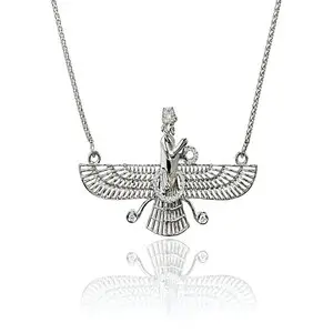 KAIZARIN Guardian Angel In 18 Carat White Gold & Diamonds Asho Faravahar Necklace - Silver