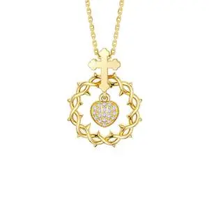 VANIMY The Sacred Heart Dangle Pendant Necklace - Gold