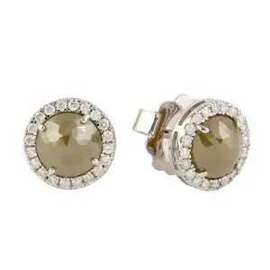ARTISAN White / Brown Ice Diamond & Diamond Halo Stud Earrings In 18k White Gold - White/brown