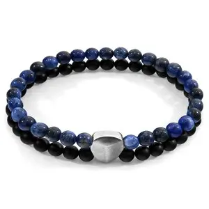 ANCHOR & CREW Blue / Black Blue Sodalite Iguazu Silver & Stone Bracelet - Blue/black