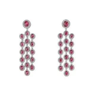 MERAKI BY RASHMI BAJAJ Julitte Hot Pink Cubic Zirconia Chandelier Earrings - Red