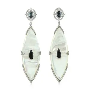 ARTISAN White / Black Mother Of Pearl, Black Spinel & Diamond Drop Earrings In 18k White Gold - White/black