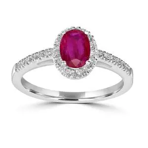 ARTISAN Oval Ruby & Diamond Halo Ring In 18k Gold - White