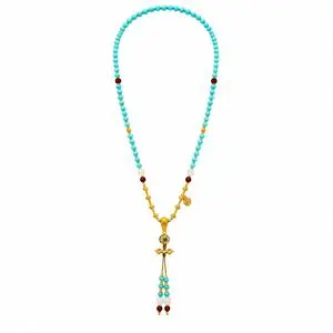 ORMIRO Dakini Turquoise & Red Agate Tassle Necklace - Blue