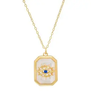 KYLIE HARPER Genuine Mother Of Pearl Evil Eye Medallion Pendant - Gold