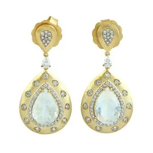 ARTISAN Pear Shape Moonstone & Diamond Drop Earrings In 14k Yellow - Gold
