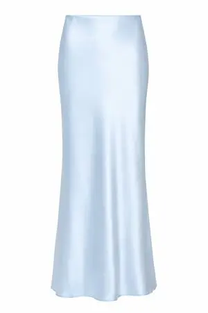 LILY ROU Sky Maxi Silk Slip Skirt - Blue