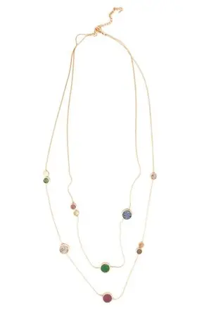 Saachi Layered Multicolor Stone Necklace Long - Gold