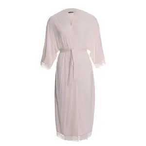 PRETTY YOU Bamboo Lace Kimono Robe In Powder Puff - Pink