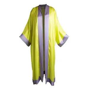 JANARA JONES Neutrals Lavender Cuffs Satin Long Abaya Kaftan - Yellow
