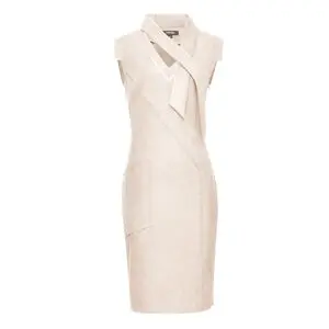 SMART AND JOY Neutrals V-neck Structured Cut Suede Dress Cream - White