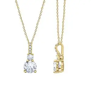 DIAMONBLISS Plated Brass Round Cut Solitaire Drop Pendant Necklace - Yellow