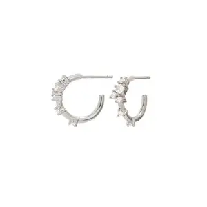 LAVANI JEWELS Grey / White Silver Orchid Flower Hoops - Grey/white