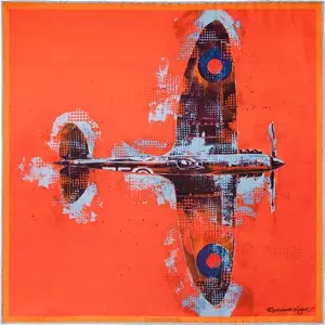 OTWAY & ORFORD Lone Fighter' Spitfire Silk Pocket Square. Full-size - Orange