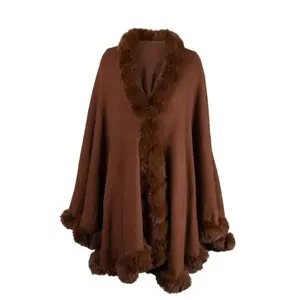 Saachi Faux Fur Cape Sienna Kimono - Brown