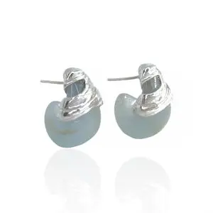 BIO-TRIMMINGS Blue / White / Silver Galvani Silver Frost Bio-gem Hoops - Blue/white/silver