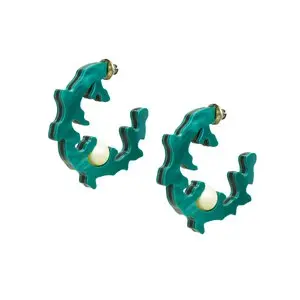 GISSA BICALHO Acrylic Handmade Hoops Pearl Coral Marbled Turquoise