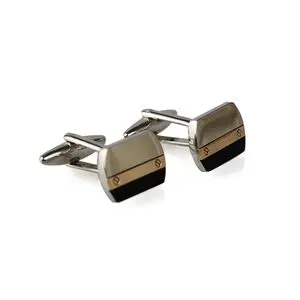 DAVID WEJ Gold / Black / Silver Rectangle Metal Cufflinks Gold & Black - Gold/black/silver