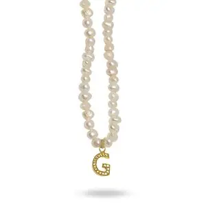 LINYA JEWELLERY Mono Letter Pearl Necklace - Gold