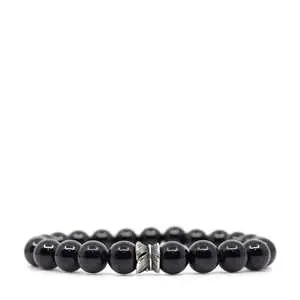 Shar Oke Black / Silver Black Spinel & Sterling Silver Leaf Bracelet - Black/silver