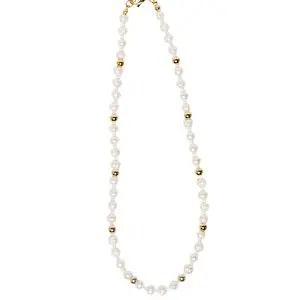 URBANE JEWELRY STUDIO White / Gold Gold Studed Pearl Necklace - White/gold