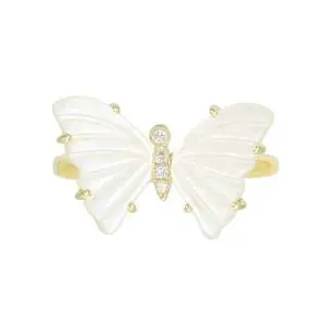 KAMARIA Pearl Butterfly Ring With Diamonds - White