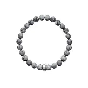 ORA PEARLS Grey / Silver Aro Map Jasper Bracelet Silver Bead Large - Grey/silver