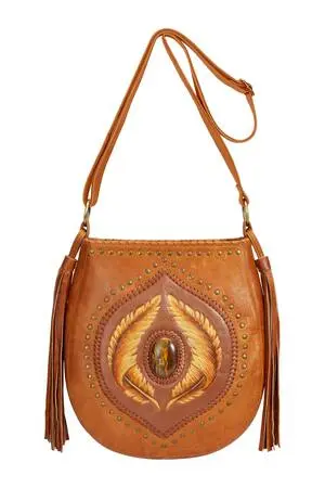 JODI LEE Angel Feather Pouch Bag Camel Gold - Brown