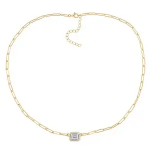 DIAMONBLISS Emerald Bezel Paperclip Chain Necklace, Yellow - Gold