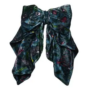 Natalia Petruch Eloise Hair Clip Silk Velvet Bow In Mystic Rabbit Print - Blue