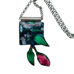 AMY DELSON JEWELRY Handcrafted Enamel Pendant Necklace - Silver