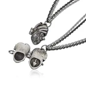 CARTOGRAPHY Grey / Silver Jack: Middle Finger In Heart Locket Anatomical Heart Necklace In Sterling Silver - Grey/silver