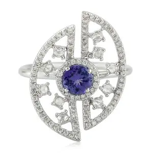 ARTISAN Blue / White 18k White Gold Tanzanite And Diamond Openwork Halo Ring - Blue/white