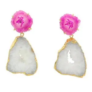 YAA YAA LONDON White / Pink 'summer Love' Pink White Crystal Gemstone Gold Earrings - White/pink