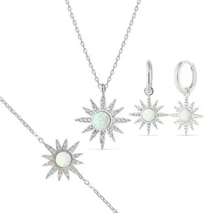 SPERO LONDON White Opal Sun Sterling Necklace Earring & Bracelet Set - Silver