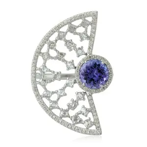 ARTISAN White / Blue Tanzanite & Diamond Statet Ring In 18k White Gold - White/blue