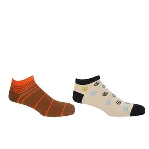 PEPER HAROW - MADE IN ENGLAND Neutrals Peace Beige & Retro Brown Trainer Socks Bundle - Beige/brown