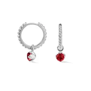 DOWER & HALL Red Garnet Charm On Large Dotty Orissa Hoops - Silver