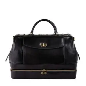 TIME RESISTANCE Leather Doctor Bag, Medical Bag, Leather Handbag Doctor Faustus - Black