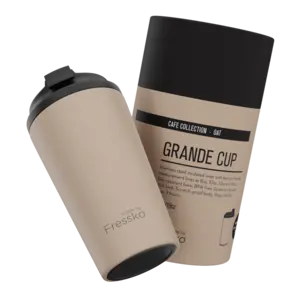Fressko Neutrals Grande 16oz / 475ml Reusable Coffee Cup, Stainless Steel Oat - Brown